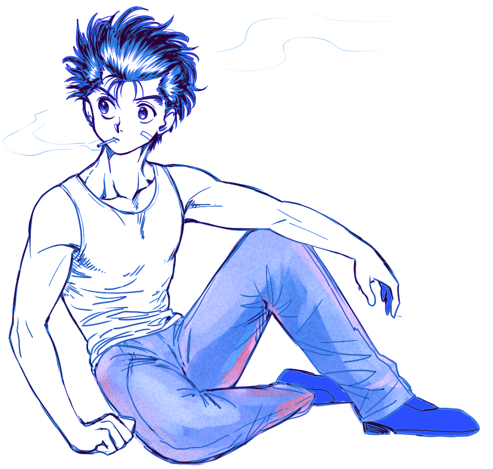 Safebooru - bandaid cigarette jungyun99 male focus messy hair ...