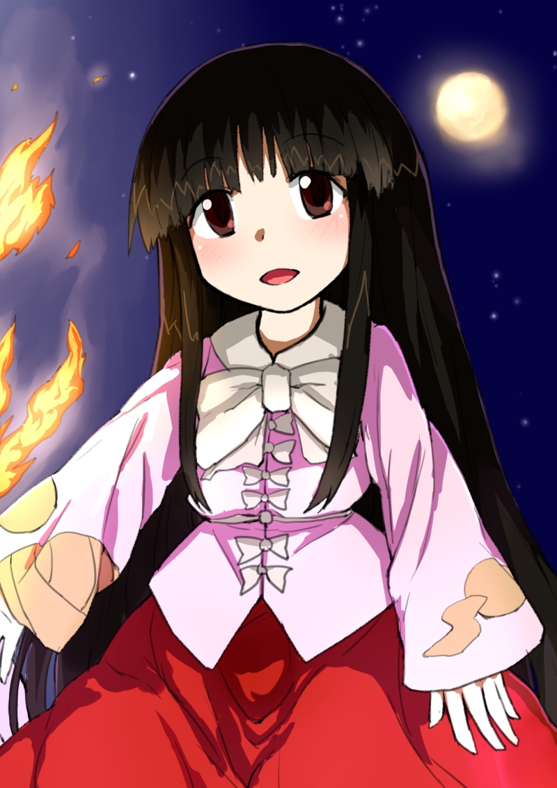 Safebooru - 1girl black hair bow dai-erie fire houraisan kaguya japanese clothes long hair long ...