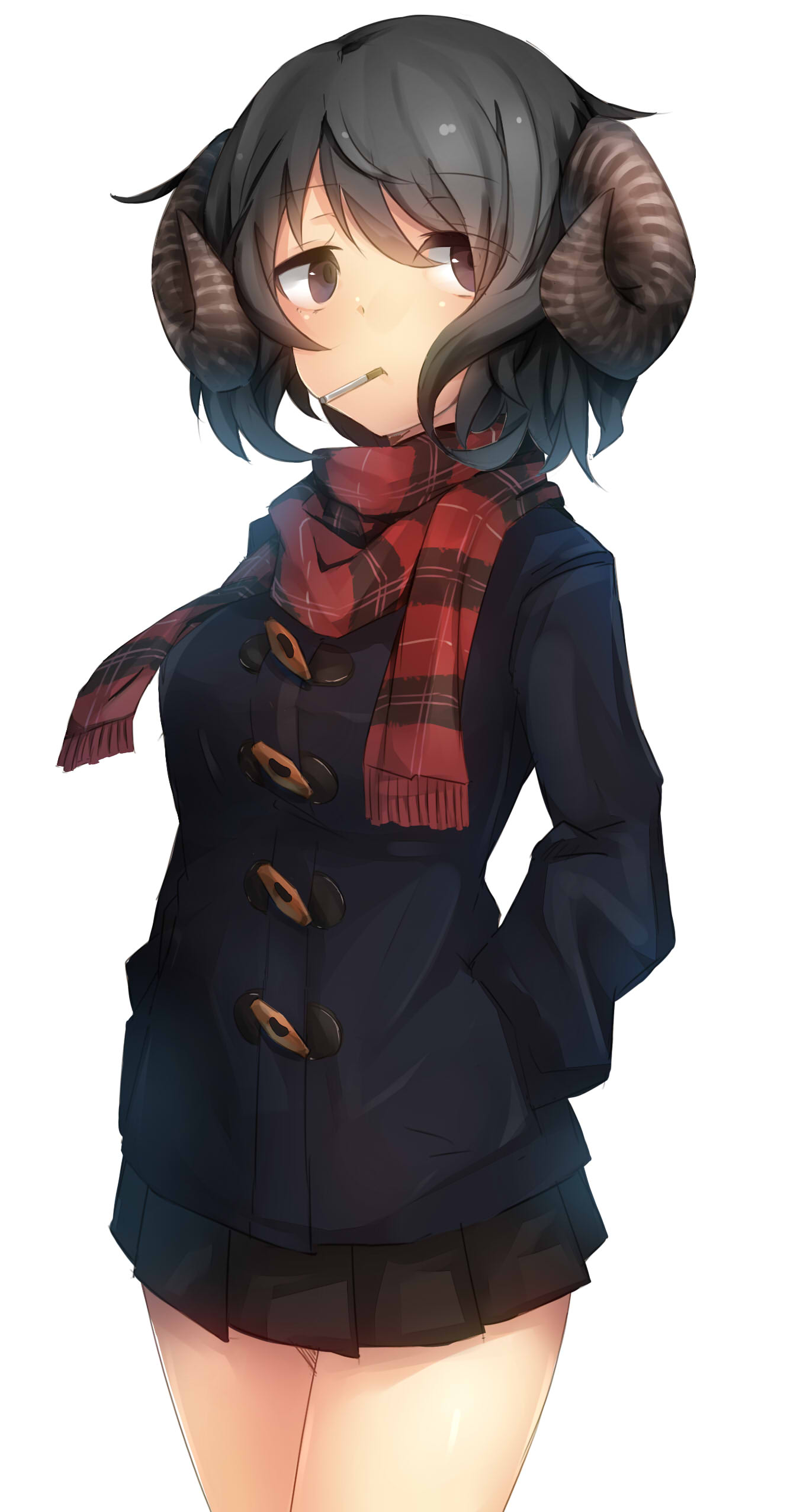 Safebooru - 1girl absurdres black eyes black hair cigarette cowboy shot ...