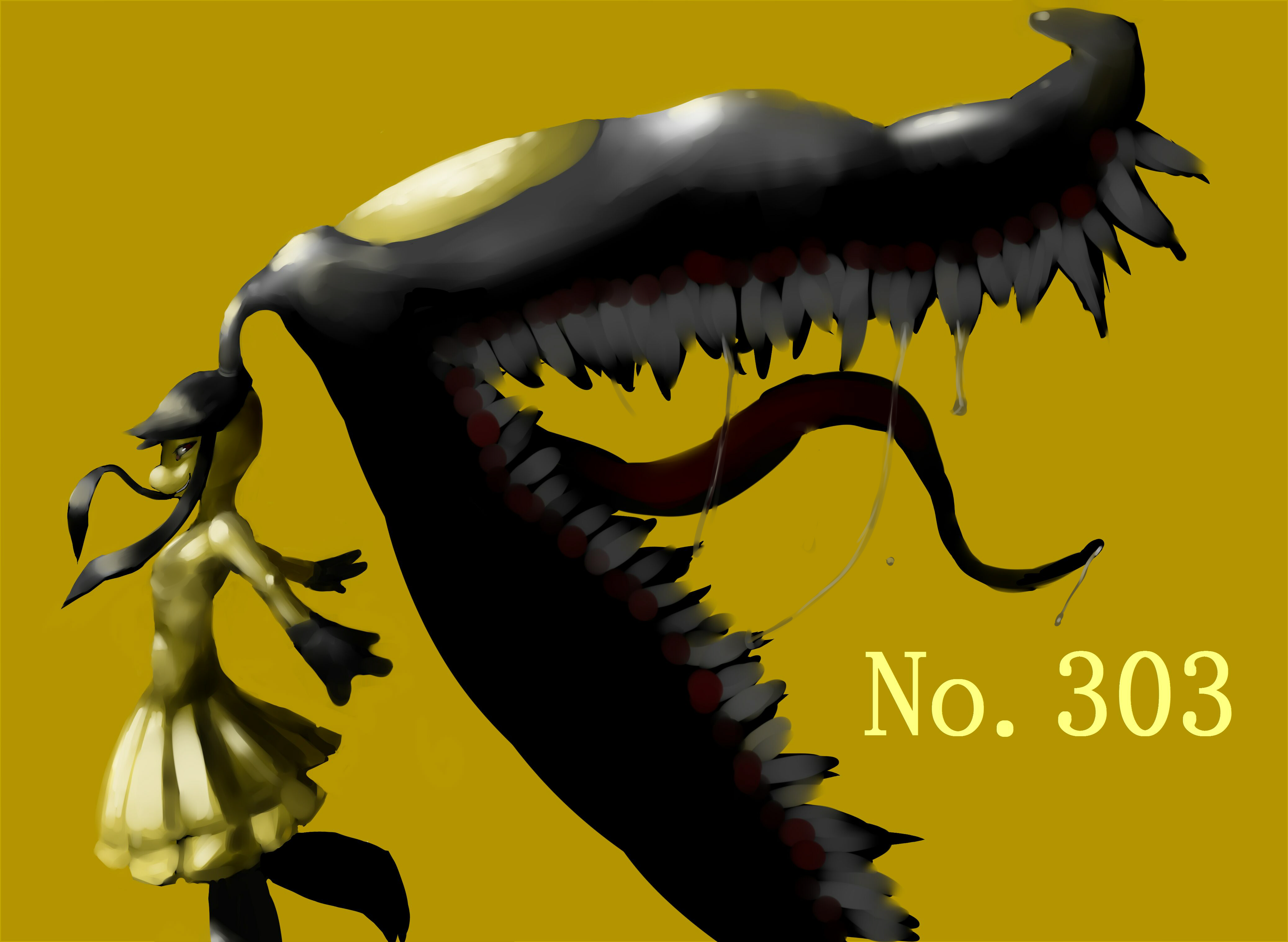 Safebooru - absurdres black hair dress drooling fang fangs grin gt ...