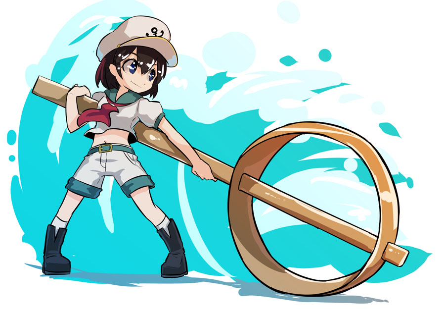 Safebooru - 1girl anchor ascot black hair blue eyes hashiro hat hishaku ...