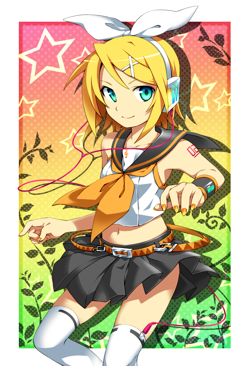Safebooru - aqua eyes blonde hair bow kagamine rin midriff nail polish ...