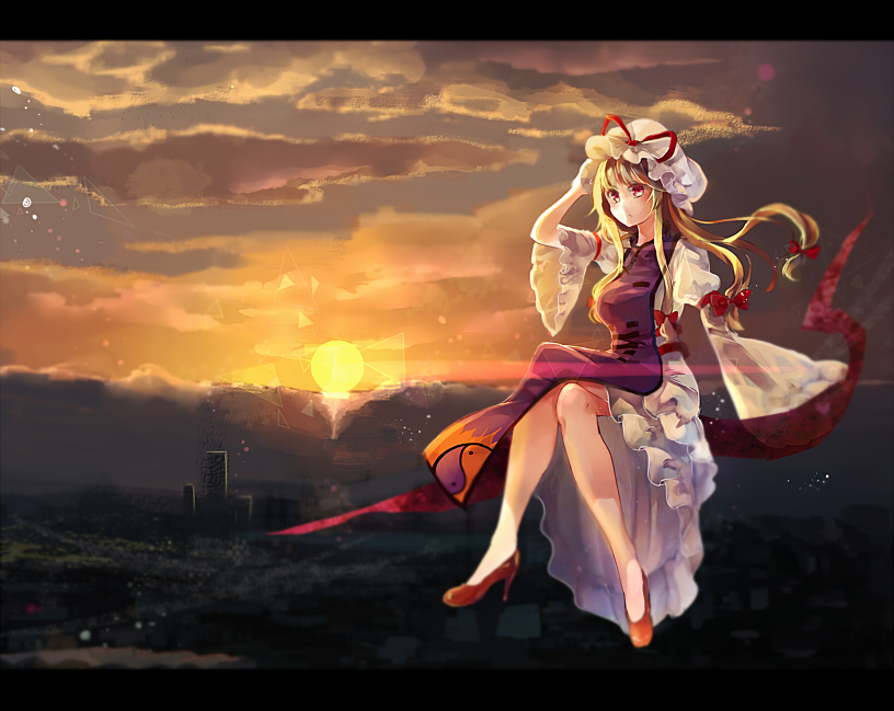 Safebooru - 1girl blonde hair bow dress floating gap hair bow hat hat ...