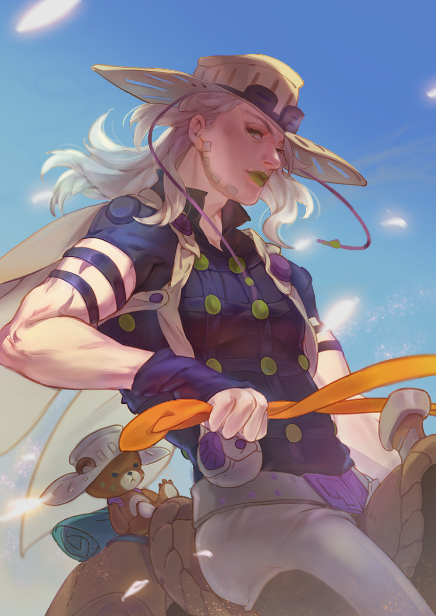 Safebooru - 1boy blonde hair green lipstick gyro zeppeli hat highres ...