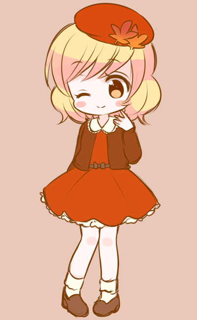 Safebooru - 1girl aki shizuha alternate costume beret blonde hair blush stickers brown ...