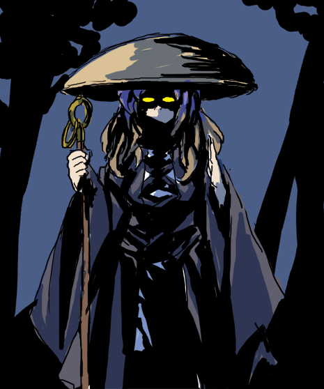 Safebooru - 1girl ajirogasa brown hair dark dress glowing glowing eyes gradient hair hat hijiri ...