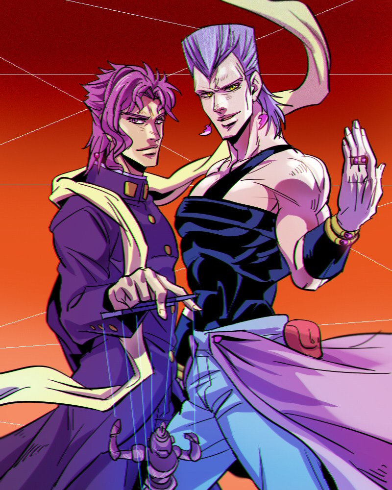 Safebooru - 2boys anz blue hair earrings gakuran jean pierre polnareff ...