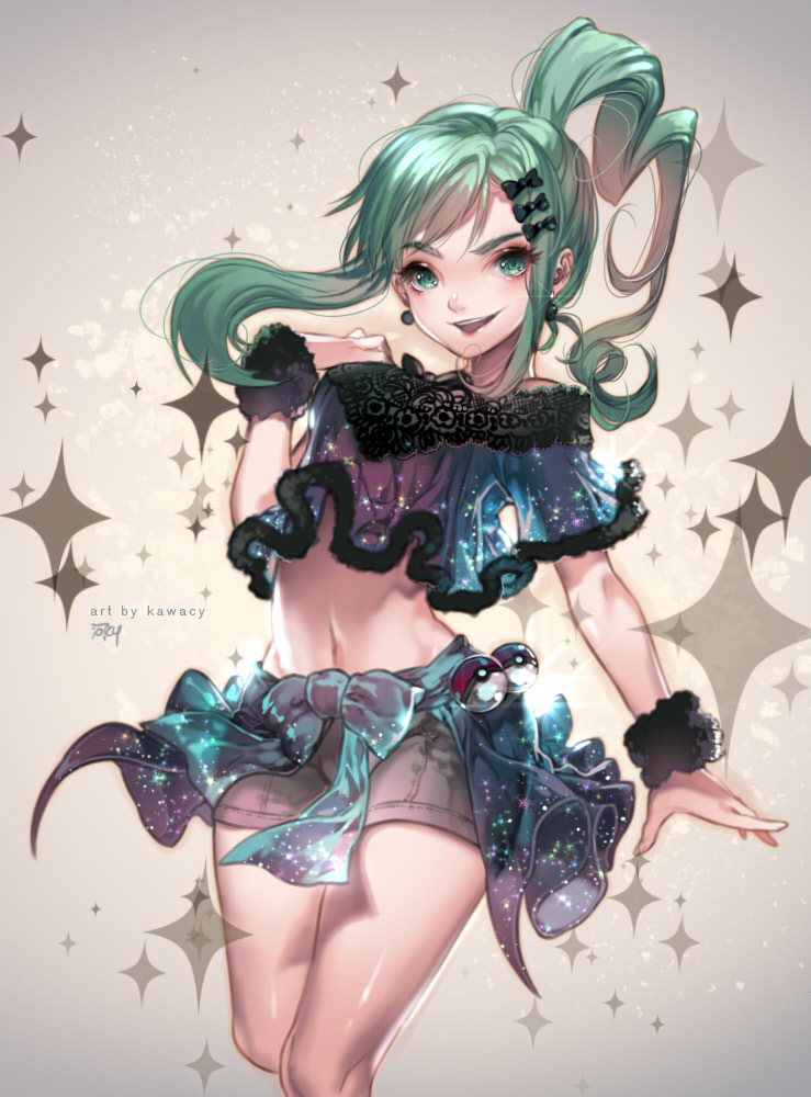 Safebooru - 1girl alternate costume aqua eyes aqua hair arm warmers asymmetrical hair bare legs ...