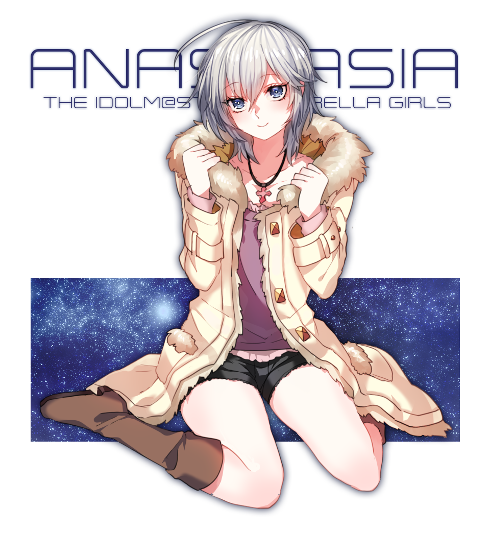Safebooru - 1girl anastasia (idolmaster) blue eyes blush boots coat denim denim shorts fur trim ...