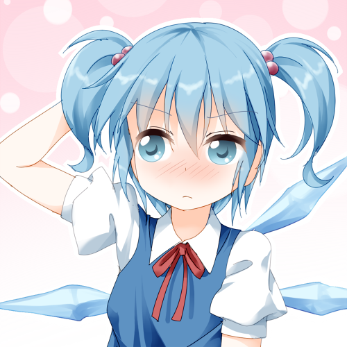 Safebooru - 1girl alternate hairstyle blue eyes blue hair blush cirno hair bobbles hair ornament ...