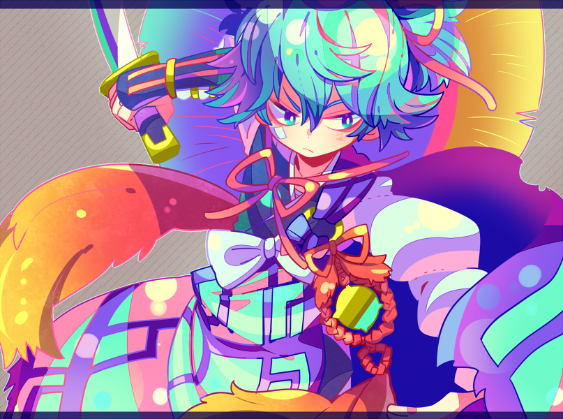 Safebooru - 1boy blue eyes blue hair frown hat japanese clothes katana komusun kote letterboxed ...