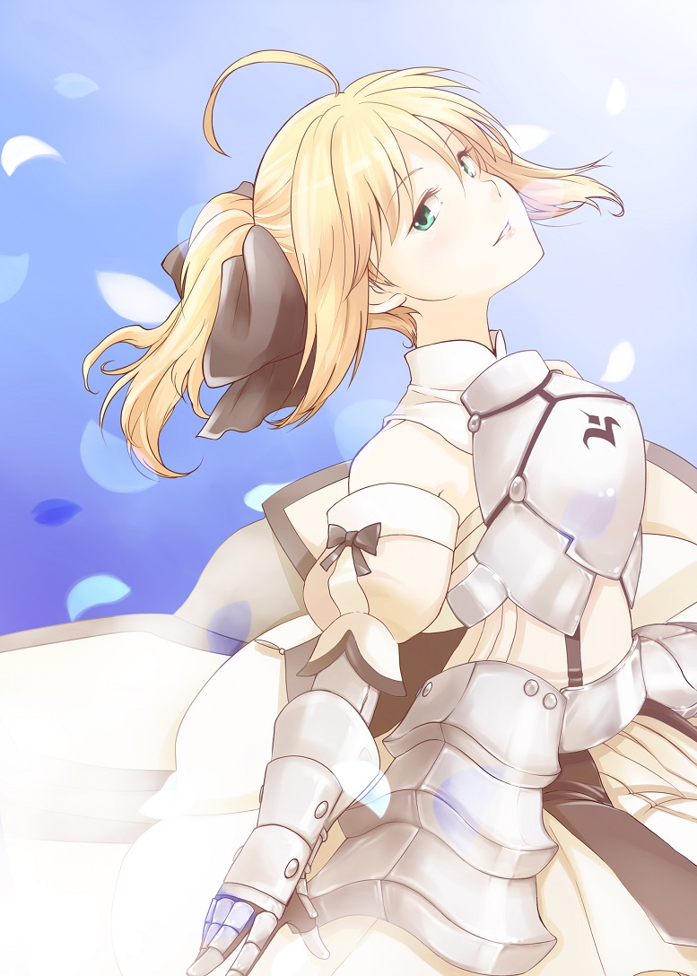 Safebooru - 1girl armor armored dress artoria pendragon (all) bare shoulders blonde hair blue ...