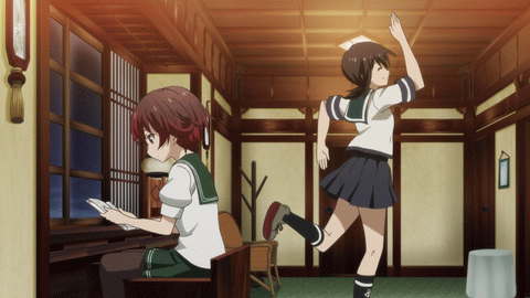 Safebooru - 2girls animated animated gif book brown hair dancing fubuki (kantai collection ...