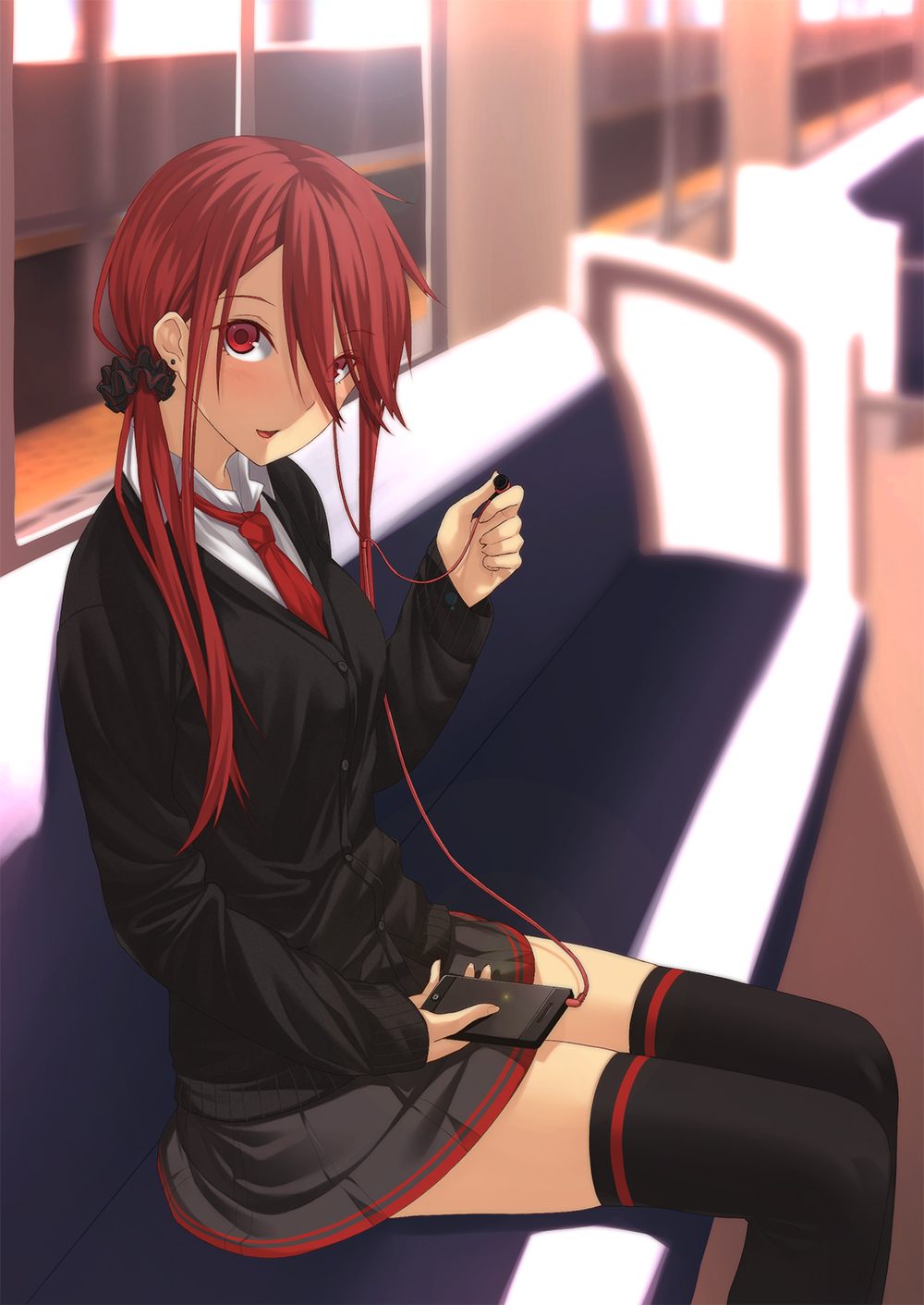 Safebooru 1girl Blush Cardigan Digital Media Player Earphones 6620