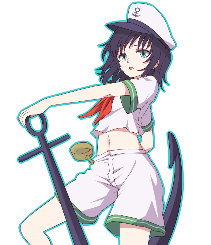 Safebooru - 1girl anchor aqua eyes black hair hat ladle miyo (ranthath) murasa minamitsu navel ...