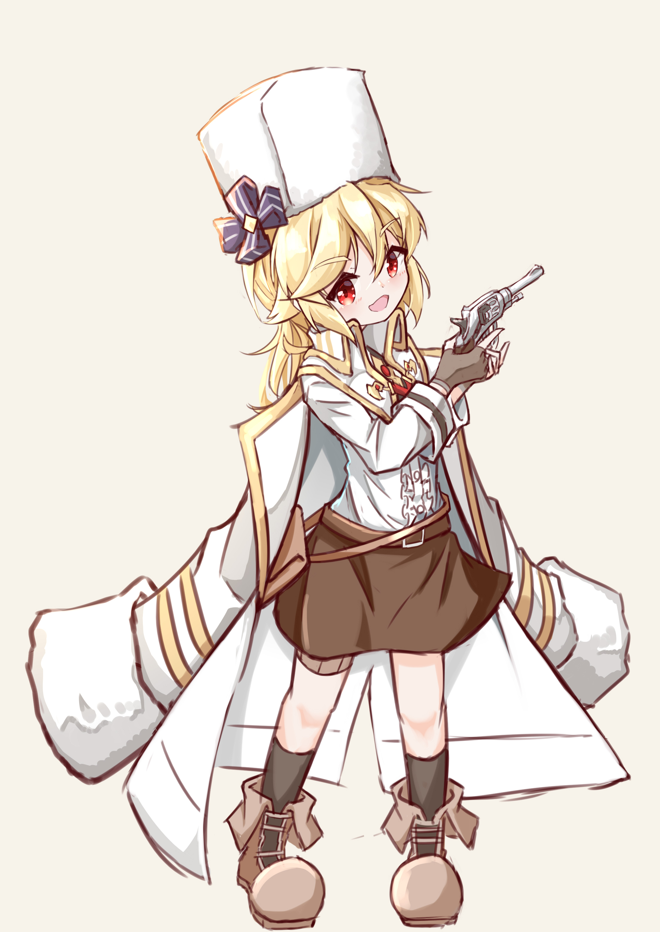 Safebooru - 1girl :d absurdres bangs belt belt buckle blonde hair blush boots brown background ...