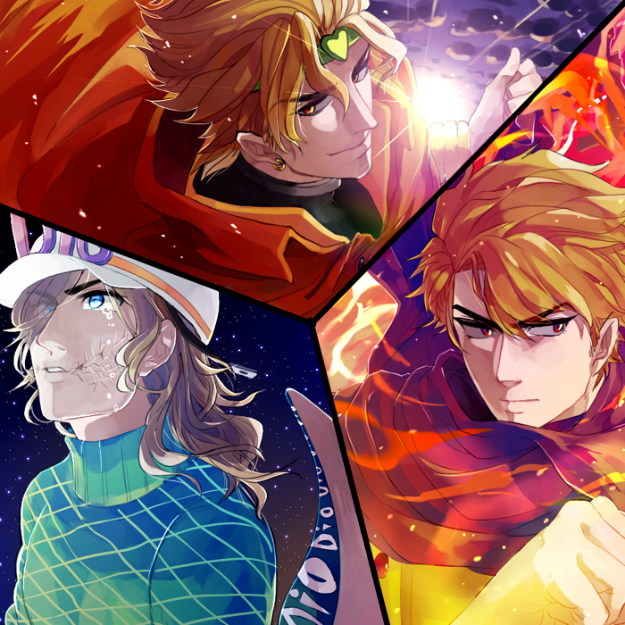 Safebooru - 3boys blonde hair cape diego brando dio brando dual persona hattori (karaage053 ...