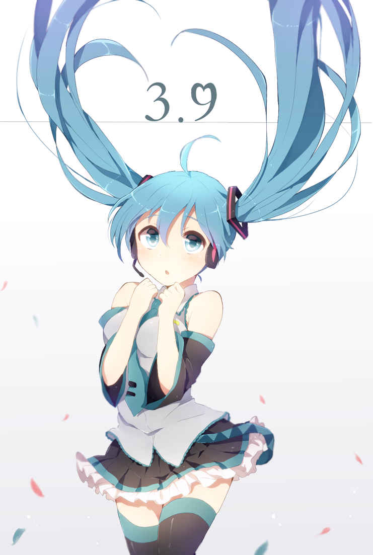 Safebooru - 1girl 39 ahoge aqua eyes aqua hair detached sleeves floating hair harusawa hatsune ...