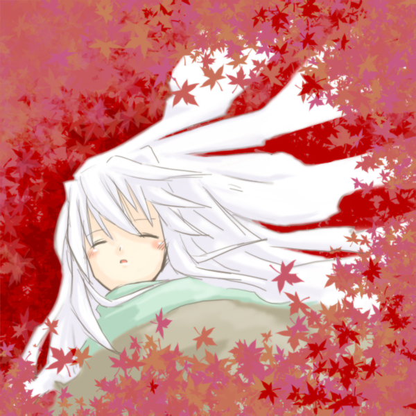 Safebooru - 1girl autumn leaves blush stickers closed eyes leaf long ...