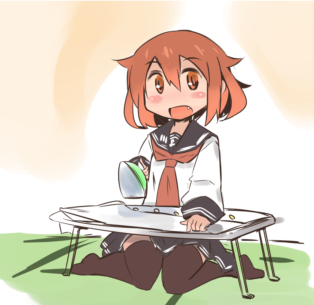 Safebooru - 1girl anchor symbol black legwear black skirt brown eyes brown hair fang hair ...