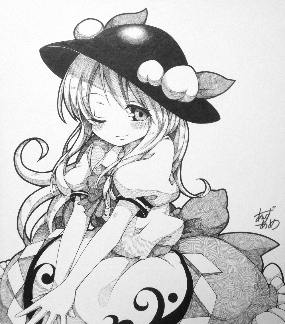Safebooru - 1girl clown 222 food fruit hat hinanawi tenshi long hair ...