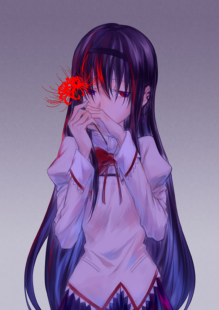 Safebooru - 1girl akemi homura akuma homura azmodan earrings flower jewelry long hair mahou ...