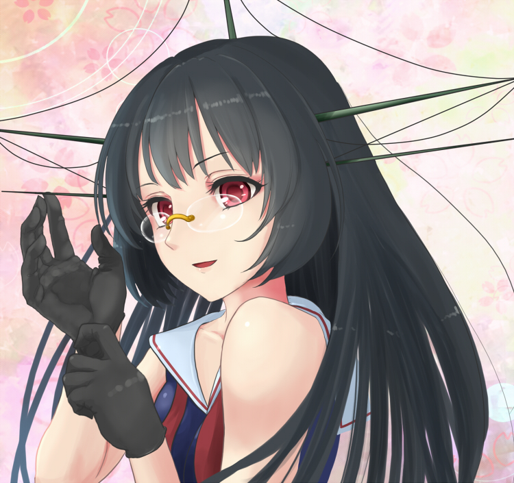 Safebooru - 1girl adjusting clothes adjusting gloves black hair choukai (kantai collection ...