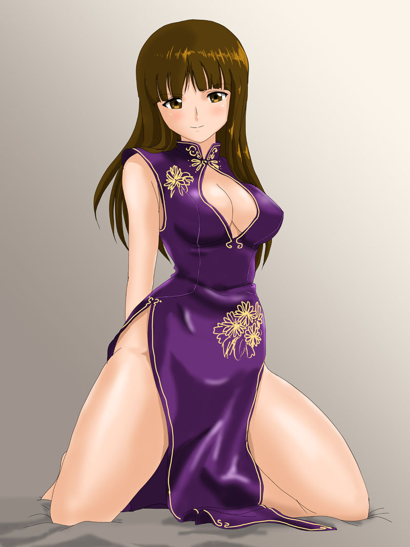 Safebooru - 1girl arms behind back barefoot blush breasts brown eyes brown hair china dress ...