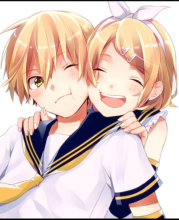 Safebooru - 1boy 1girl ;t arm warmers blonde hair blush brother and sister closed eyes hair ...