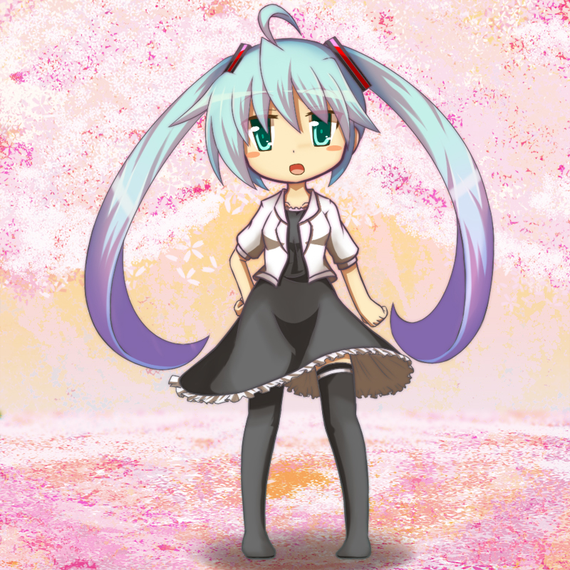 Safebooru - 1girl ahoge aqua eyes aqua hair hand on hip hatsune miku long hair open mouth skirt ...