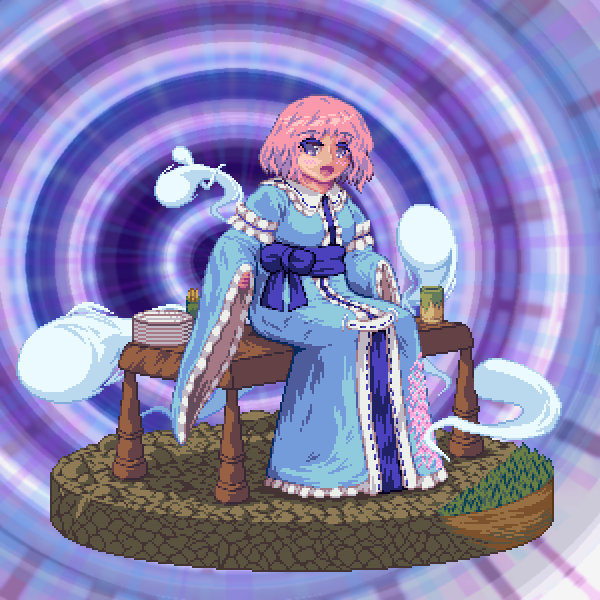 Safebooru - 1girl bench hitodama japanese clothes muyue mitsudou no hat ...