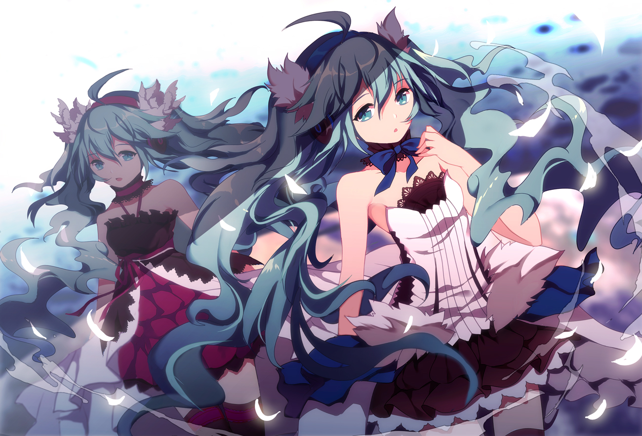Safebooru - 1girl 7th dragon 2020 ahoge aqua eyes aqua hair bare shoulders dress dual persona ...