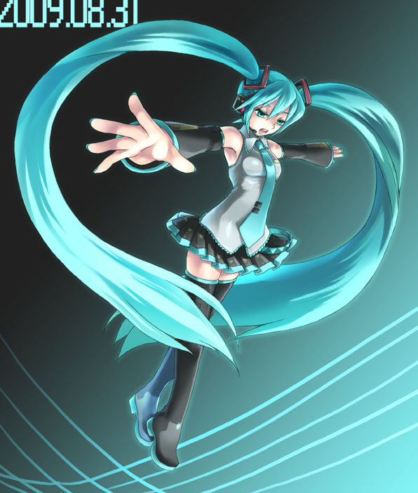 Safebooru - aqua hair detached sleeves hands hatsune miku headset legs ...