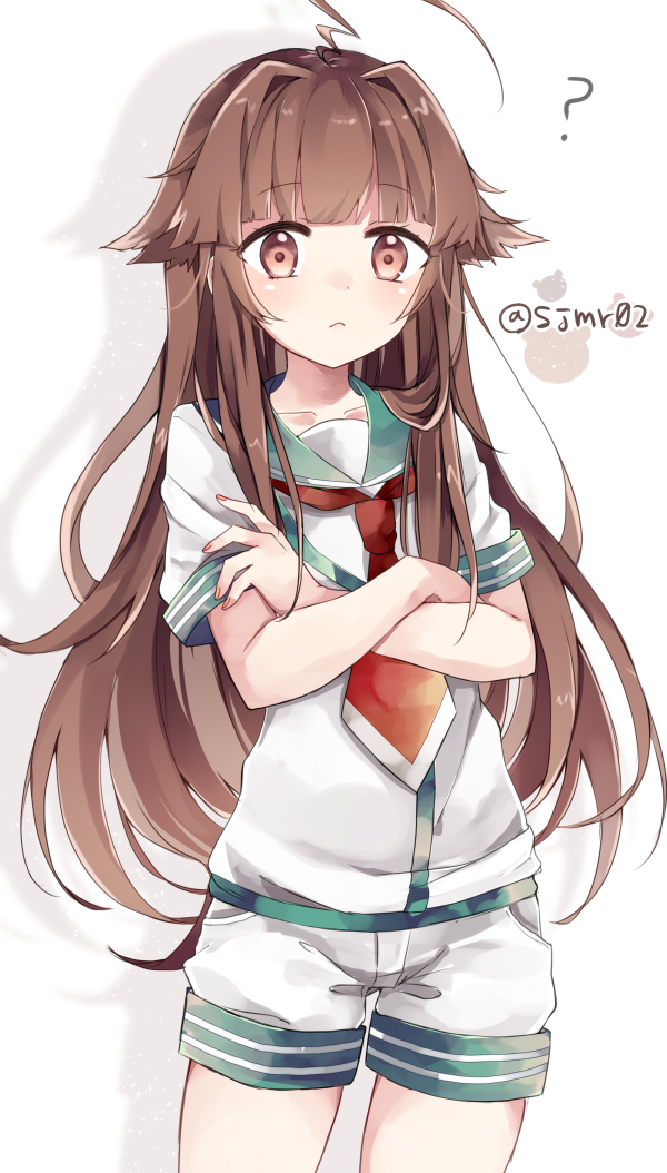 Safebooru - 1girl ? ahoge brown eyes brown hair crossed arms kantai collection kuma (kantai ...