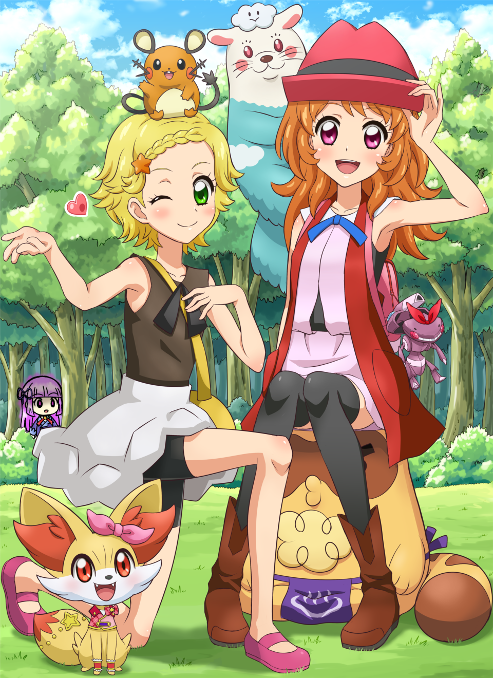Safebooru - 2girls adjusting clothes adjusting hat aikatsu! armpits backpack bag bike shorts ...