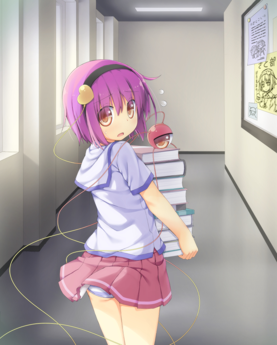 Safebooru - 1girl akirame blush book eyeball flustered hairband holding ...