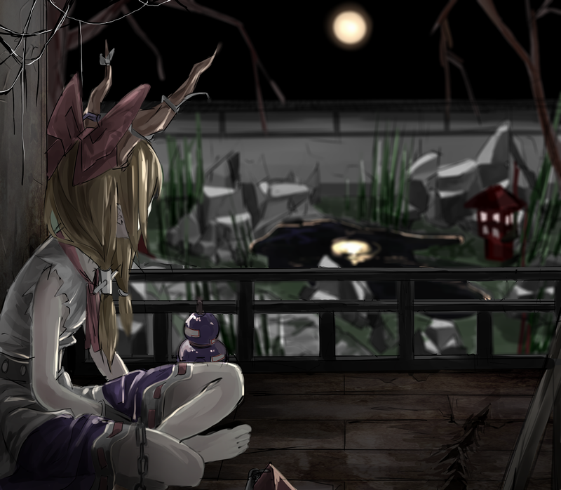 Safebooru - 1girl barefoot bow chain gourd hair bow hair ornament horn ribbon horns ibuki suika ...