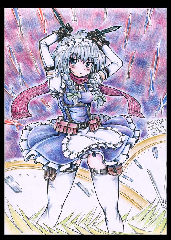 Safebooru - braid clock gloves izayoi sakuya knife okirakunikku scarf ...