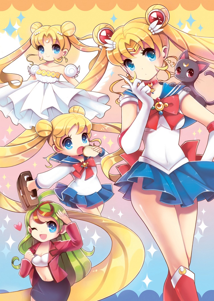 Safebooru - 1girl 2girls 4girls animal on shoulder bag bishoujo senshi sailor moon blue eyes ...