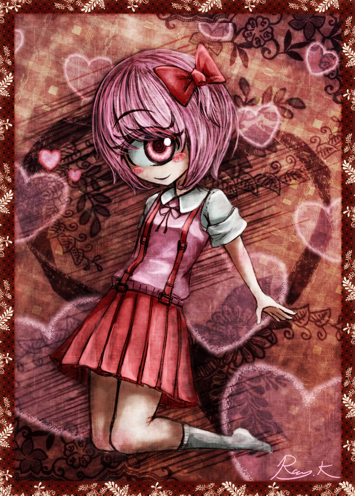 Safebooru - 1girl bow cyclops heart kneeling one-eyed original pink ...