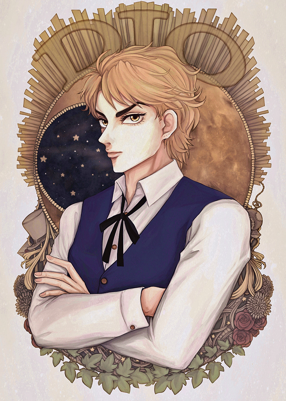 Safebooru - birthmark blonde hair branch crossed arms dio brando flower ...