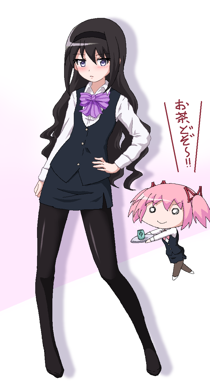 Safebooru - 2girls akemi homura black hair black legwear blush hayashiya zankurou highres kaname ...