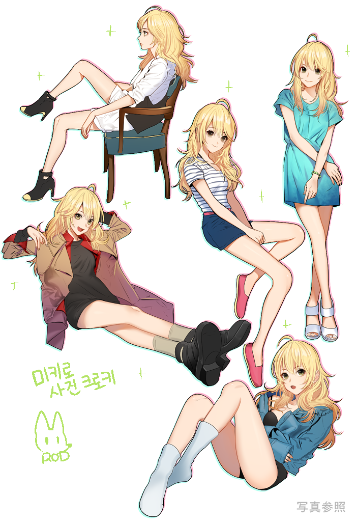 Safebooru - 1girl ahoge blonde hair breasts casual green eyes hoshii miki idolmaster long hair ...