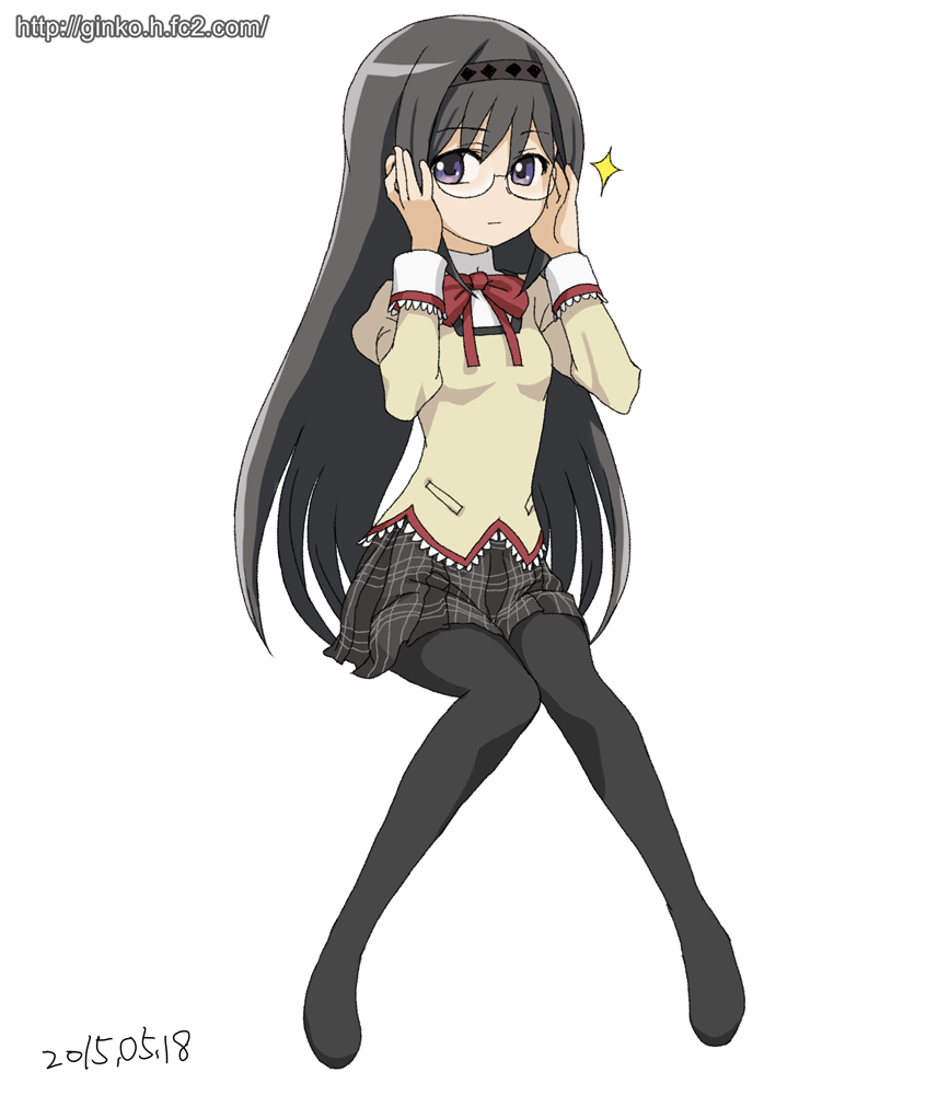 Safebooru - 1girl adjusting glasses akemi homura black hair black legwear ginko (silver fox ...