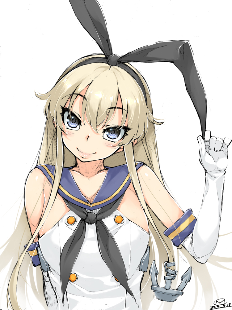 Safebooru - 1girl anchor hair ornament blonde hair blue eyes blush dated elbow gloves gloves ...