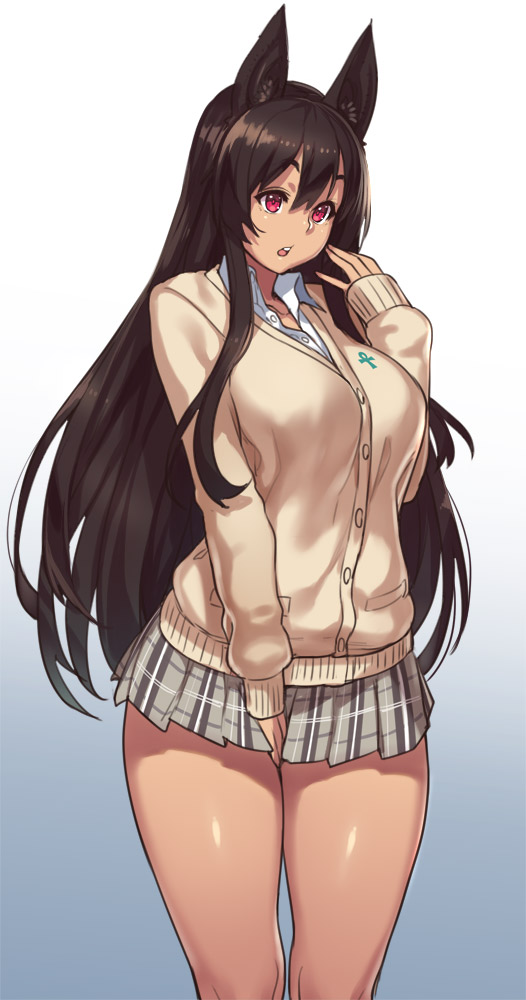 Safebooru - 1girl animal ears ankh bastet (houtengeki) breasts brown hair dark skin gradient ...