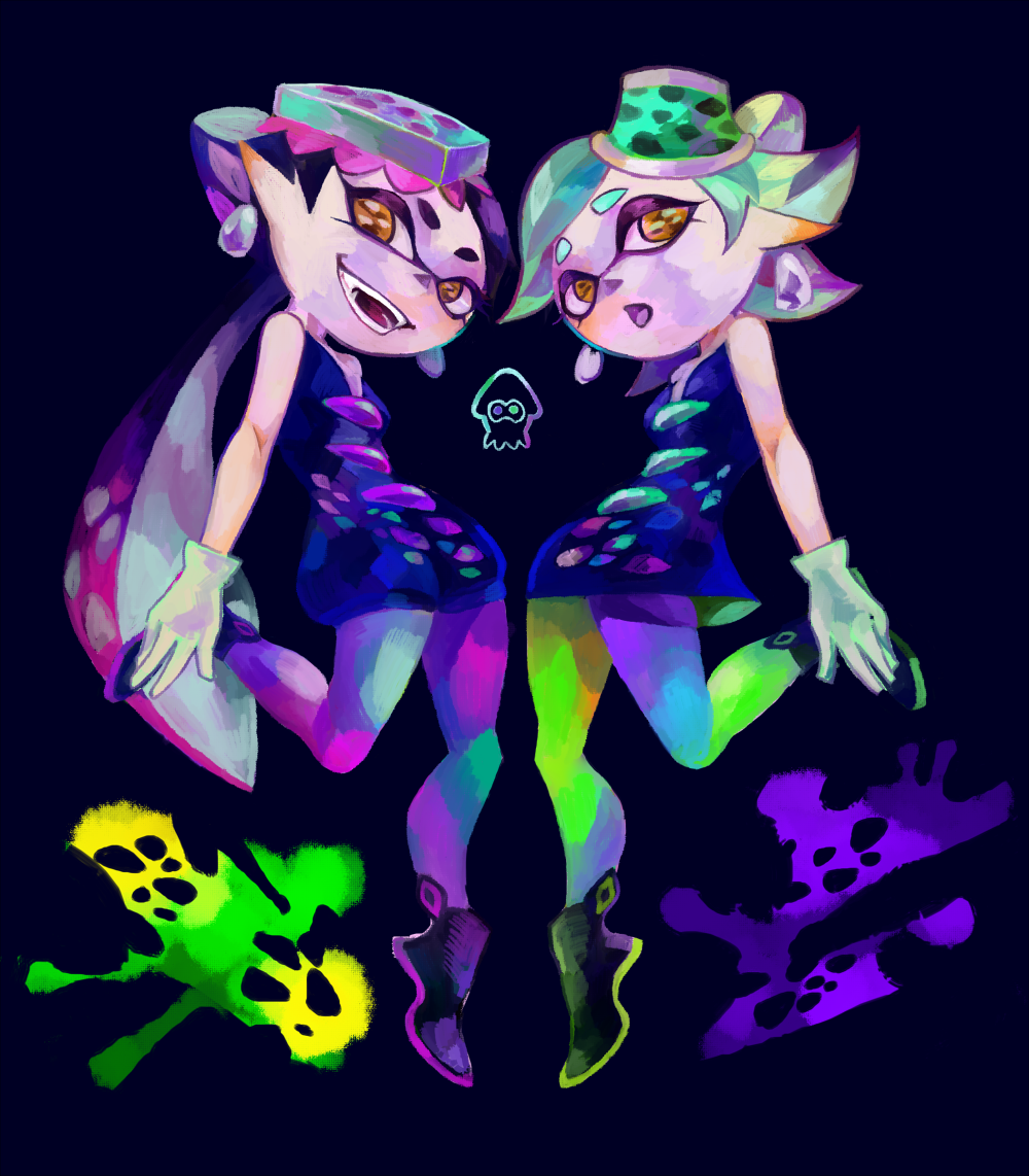 Safebooru - 2girls aori (splatoon) colorful dress earrings fangs food ...