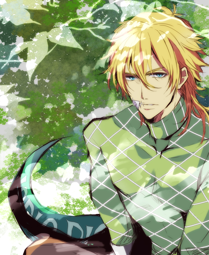Safebooru - bandages blonde hair blue eyes diego brando jojo no kimyou na bouken leaf scary ...