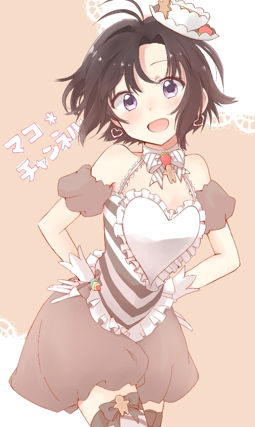 Safebooru - 1girl antenna hair apron black hair bowtie earrings gloves hair ornament idolmaster ...
