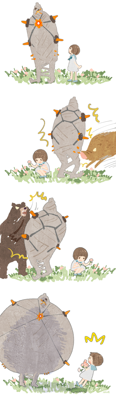 Safebooru 1boy 1girl 4koma Ariorihaberi Bear Boar Comic Flower 7161